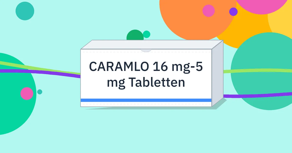 Symbolbild: Packung mit der Aufschrift CARAMLO 16 mg-5 mg Tabletten (PZN 17941801) – Verfügbarkeit und Bezug in Apotheken in Frankfurt am Main