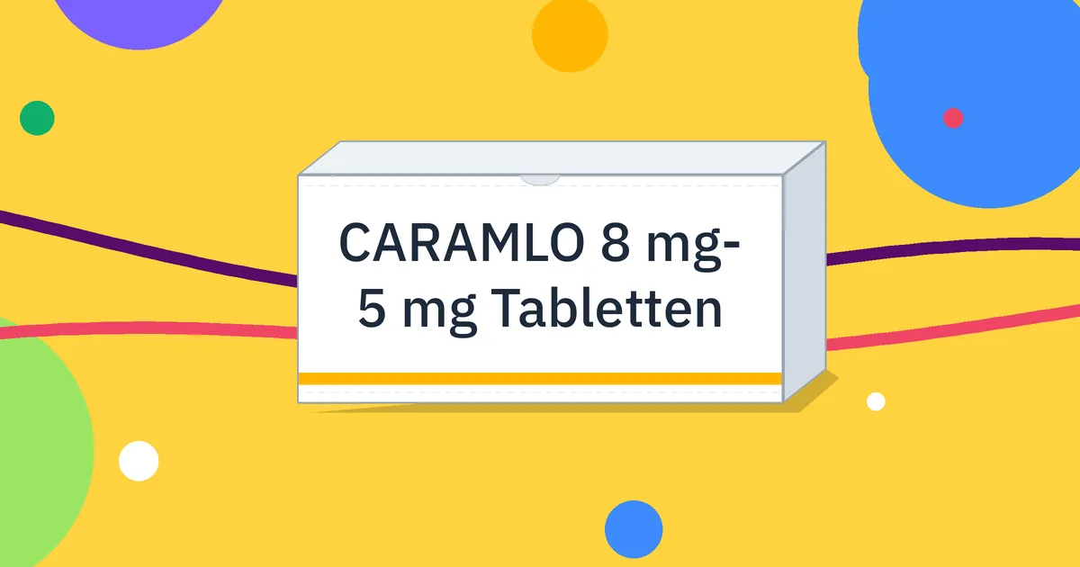 Symbolbild: Packung mit der Aufschrift CARAMLO 8 mg-5 mg Tabletten (PZN 19523812) – Verfügbarkeit und Bezug in Apotheken in Frankfurt am Main