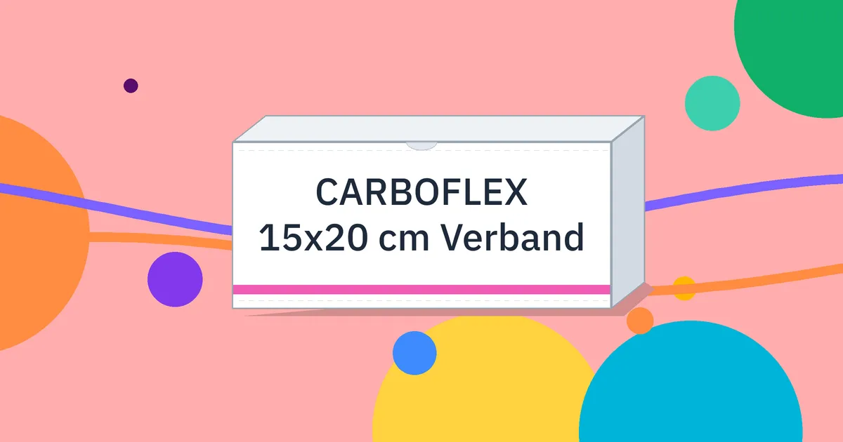 Symbolbild: Packung mit der Aufschrift CARBOFLEX 15x20 cm Verband (PZN 20167630) – Verfügbarkeit und Bezug in Apotheken in Frankfurt am Main