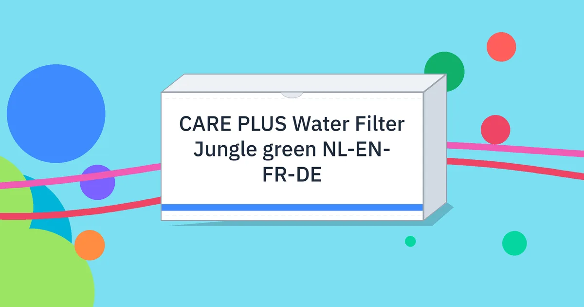 Symbolbild: Packung mit der Aufschrift CARE PLUS Water Filter Jungle green NL-EN-FR-DE (PZN 19752234) – Verfügbarkeit und Bezug in Apotheken in Frankfurt am Main