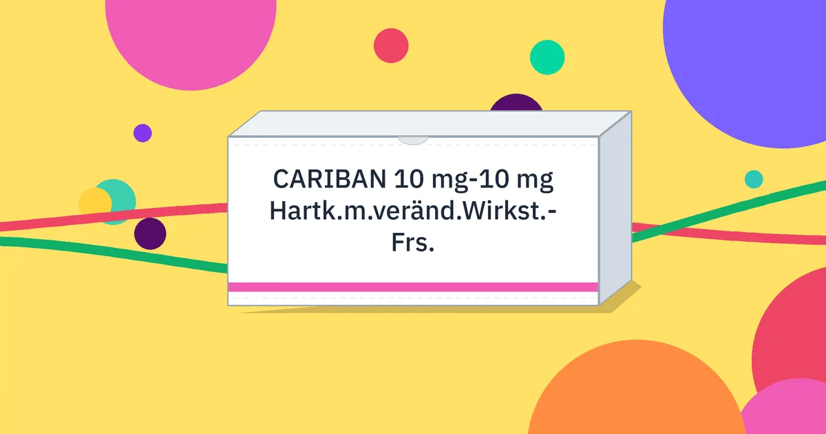 Symbolbild: Packung mit der Aufschrift CARIBAN 10 mg-10 mg Hartk.m.veränd.Wirkst.-Frs. (PZN 15638659) – Verfügbarkeit und Bezug in Apotheken in Frankfurt am Main
