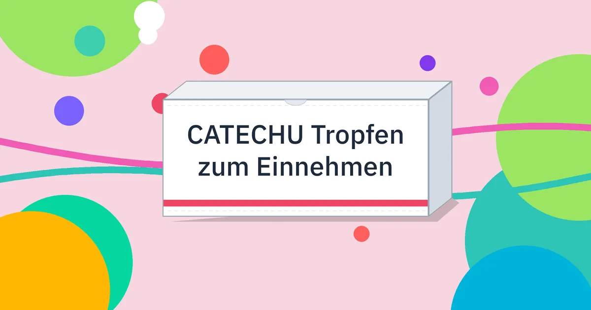 Symbolbild: Packung mit der Aufschrift CATECHU Tropfen zum Einnehmen (PZN 11601978) – Verfügbarkeit und Bezug in Apotheken in Frankfurt am Main