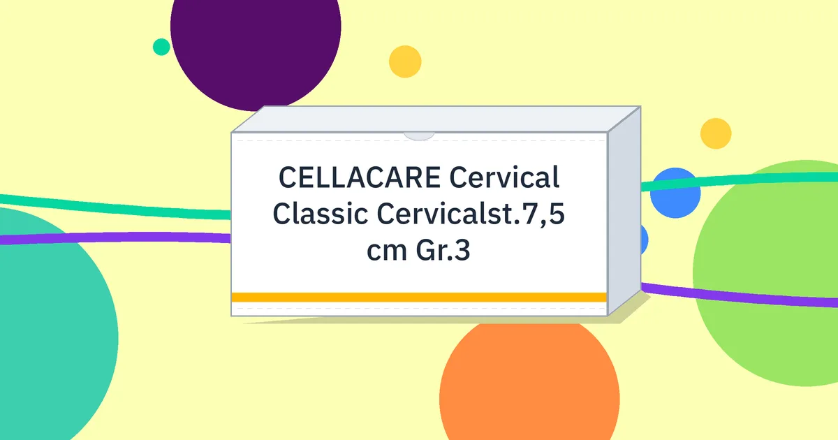 Symbolbild: Packung mit der Aufschrift CELLACARE Cervical Classic Cervicalst.7,5 cm Gr.3 (PZN 11125035) – Verfügbarkeit und Bezug in Apotheken in Frankfurt am Main