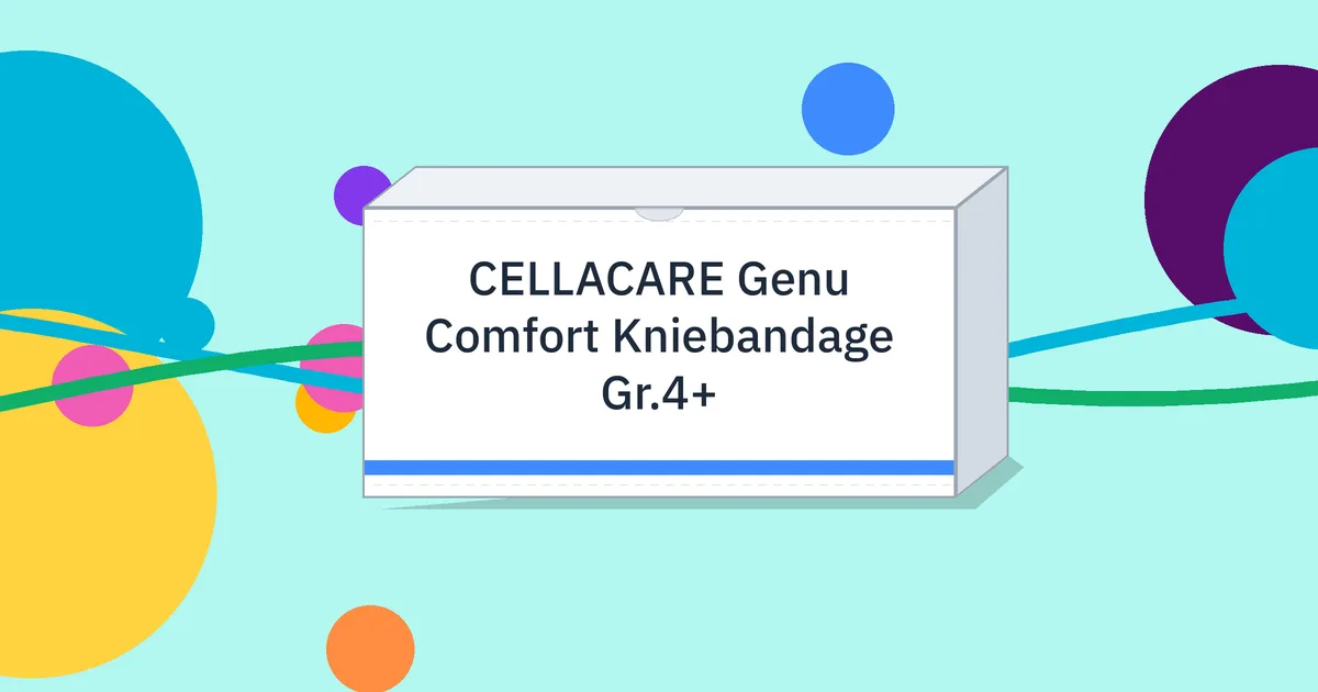 Symbolbild: Packung mit der Aufschrift CELLACARE Genu Comfort Kniebandage Gr.4+ (PZN 15253706) – Verfügbarkeit und Bezug in Apotheken in Frankfurt am Main