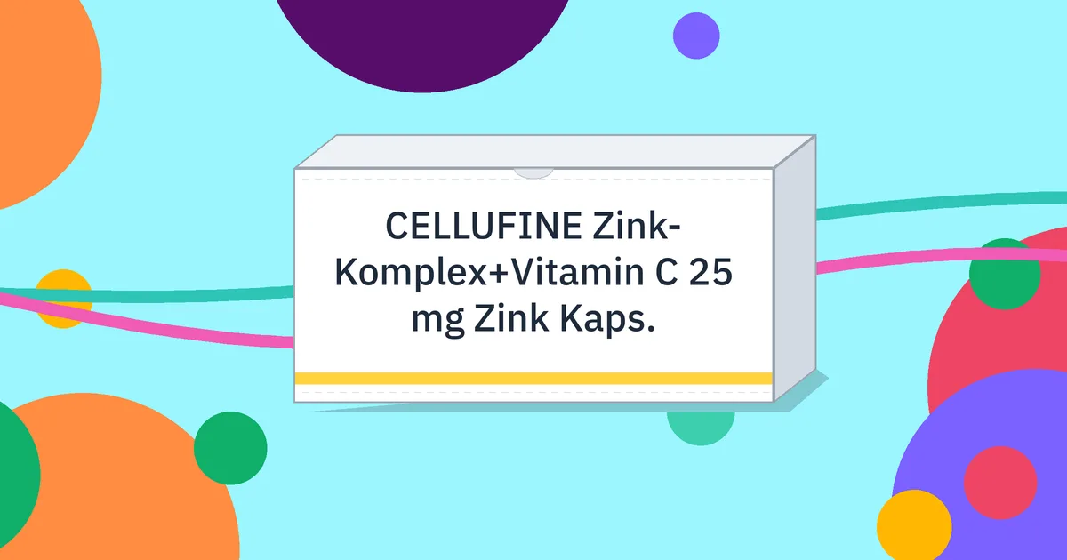 Symbolbild: Packung mit der Aufschrift CELLUFINE Zink-Komplex+Vitamin C 25 mg Zink Kaps. (PZN 17553128) – Verfügbarkeit und Bezug in Apotheken in Frankfurt am Main