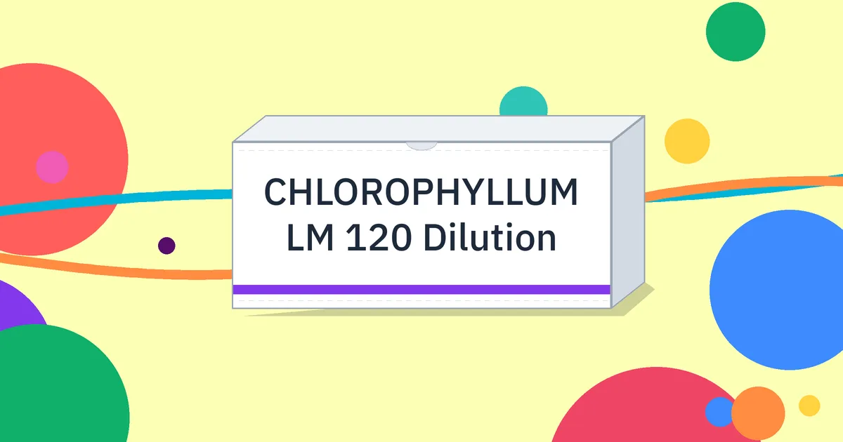 Symbolbild: Packung mit der Aufschrift CHLOROPHYLLUM LM 120 Dilution (PZN 13445347) – Verfügbarkeit und Bezug in Apotheken in Frankfurt am Main