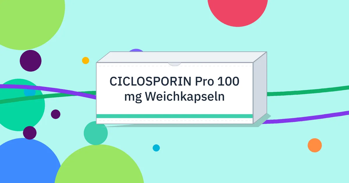 Symbolbild: Packung mit der Aufschrift CICLOSPORIN Pro 100 mg Weichkapseln (PZN 06724590) – Verfügbarkeit und Bezug in Apotheken in Frankfurt am Main
