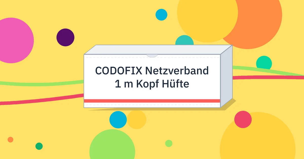 Symbolbild: Packung mit der Aufschrift CODOFIX Netzverband 1 m Kopf Hüfte (PZN 06928192) – Verfügbarkeit und Bezug in Apotheken in Frankfurt am Main