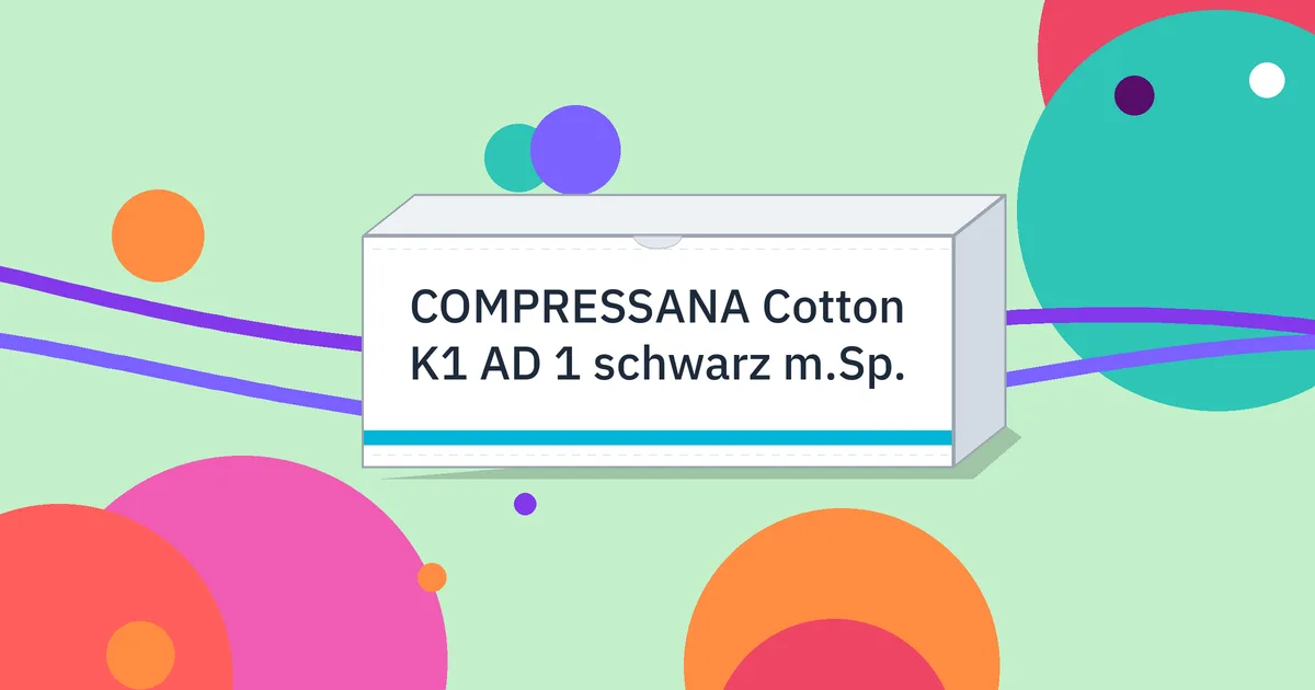 Symbolbild: Packung mit der Aufschrift COMPRESSANA Cotton K1 AD 1 schwarz m.Sp. (PZN 10215492) – Verfügbarkeit und Bezug in Apotheken in Frankfurt am Main