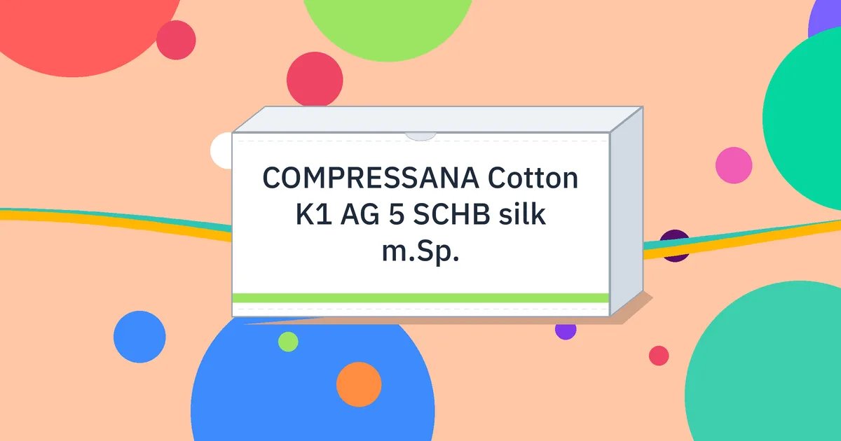 Symbolbild: Packung mit der Aufschrift COMPRESSANA Cotton K1 AG 5 SCHB silk m.Sp. (PZN 16959874) – Verfügbarkeit und Bezug in Apotheken in Frankfurt am Main