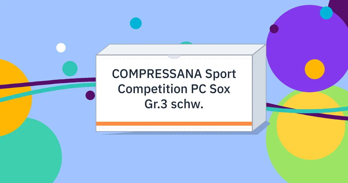 Symbolbild: Packung mit der Aufschrift COMPRESSANA Sport Competition PC Sox Gr.3 schw. (PZN 16198398) – Verfügbarkeit und Bezug in Apotheken in Frankfurt am Main