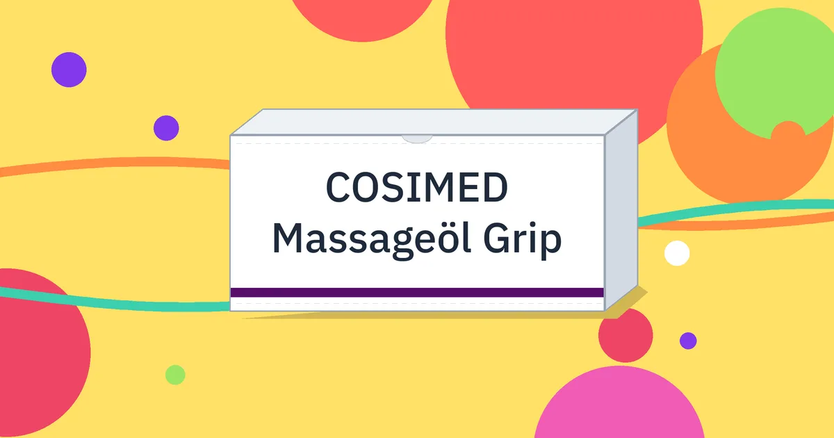 Symbolbild: Packung mit der Aufschrift COSIMED Massageöl Grip (PZN 15745800) – Verfügbarkeit und Bezug in Apotheken in Frankfurt am Main