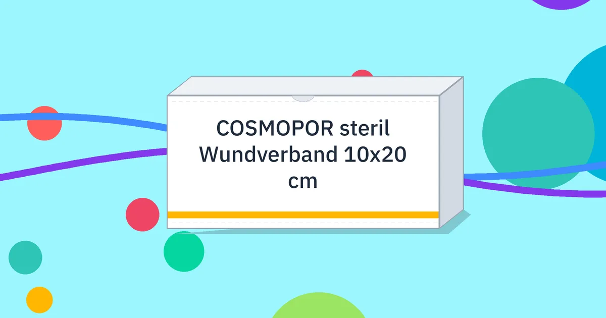 Symbolbild: Packung mit der Aufschrift COSMOPOR steril Wundverband 10x20 cm (PZN 15782468) – Verfügbarkeit und Bezug in Apotheken in Frankfurt am Main