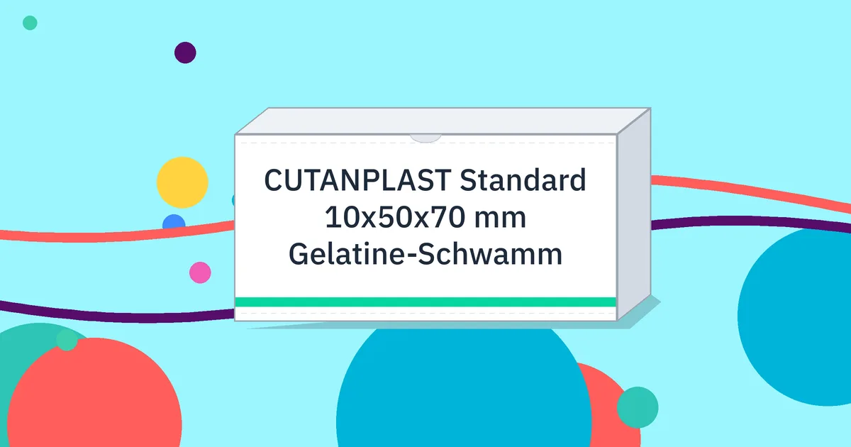 Symbolbild: Packung mit der Aufschrift CUTANPLAST Standard 10x50x70 mm Gelatine-Schwamm (PZN 20511062) – Verfügbarkeit und Bezug in Apotheken in Frankfurt am Main