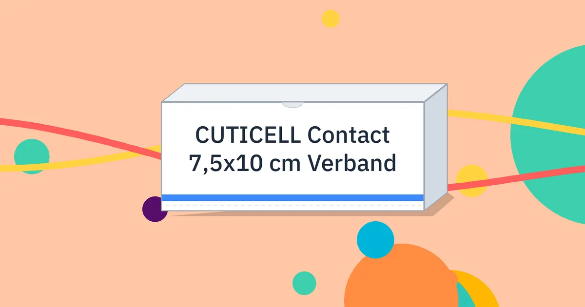 Symbolbild: Packung mit der Aufschrift CUTICELL Contact 7,5x10 cm Verband (PZN 20307657) – Verfügbarkeit und Bezug in Apotheken in Frankfurt am Main