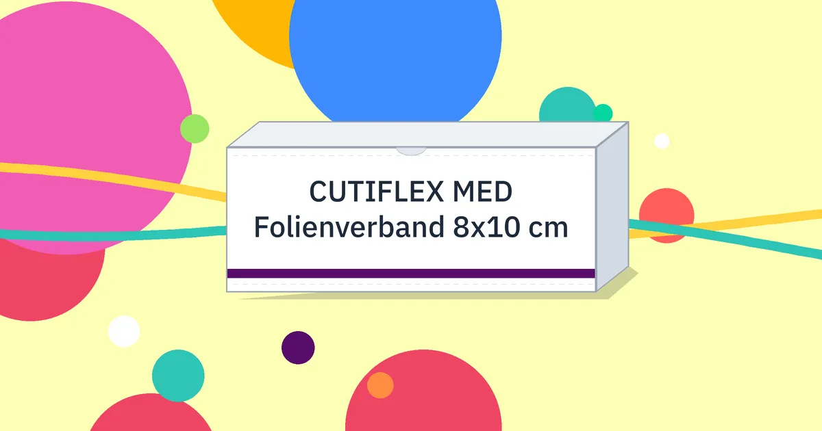 Symbolbild: Packung mit der Aufschrift CUTIFLEX MED Folienverband 8x10 cm (PZN 17505649) – Verfügbarkeit und Bezug in Apotheken in Frankfurt am Main