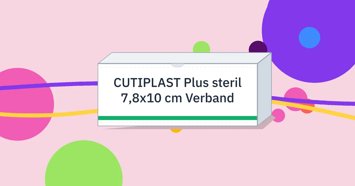 Symbolbild: Packung mit der Aufschrift CUTIPLAST Plus steril 7,8x10 cm Verband (PZN 10275086) – Verfügbarkeit und Bezug in Apotheken in Frankfurt am Main