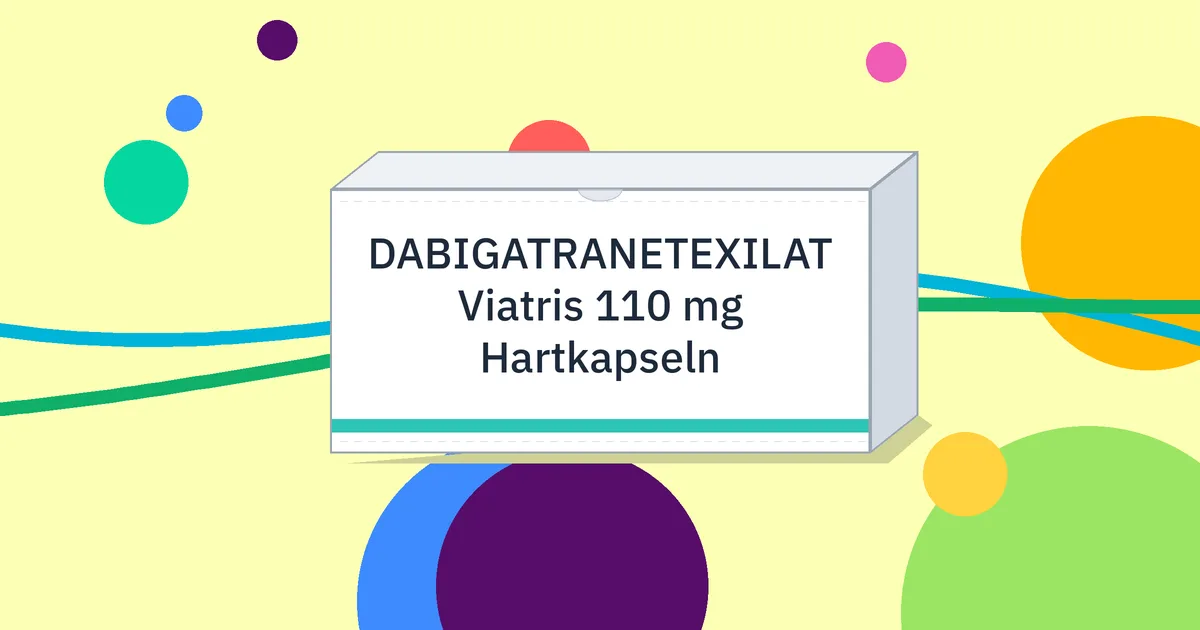 Symbolbild: Packung mit der Aufschrift DABIGATRANETEXILAT Viatris 110 mg Hartkapseln (PZN 19158608) – Verfügbarkeit und Bezug in Apotheken in Frankfurt am Main