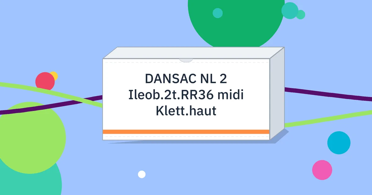 Symbolbild: Packung mit der Aufschrift DANSAC NL 2 Ileob.2t.RR36 midi Klett.haut (PZN 08843620) – Verfügbarkeit und Bezug in Apotheken in Frankfurt am Main