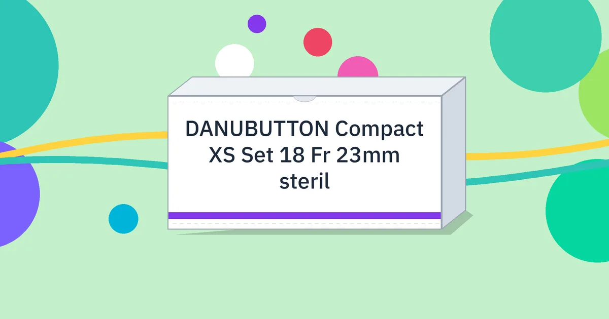 Symbolbild: Packung mit der Aufschrift DANUBUTTON Compact XS Set 18 Fr 23mm steril (PZN 19853018) – Verfügbarkeit und Bezug in Apotheken in Frankfurt am Main