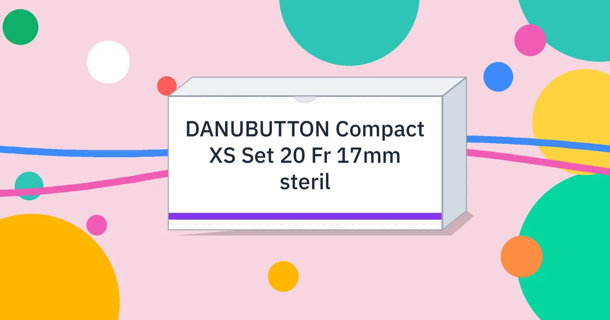 Symbolbild: Packung mit der Aufschrift DANUBUTTON Compact XS Set 20 Fr 17mm steril (PZN 19853165) – Verfügbarkeit und Bezug in Apotheken in Frankfurt am Main