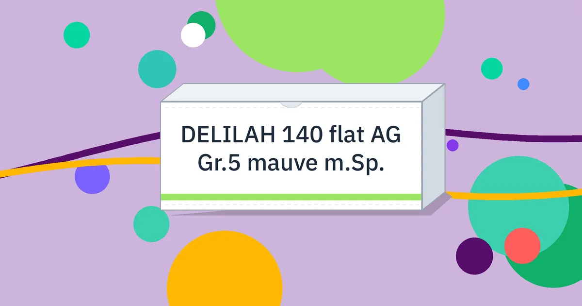 Symbolbild: Packung mit der Aufschrift DELILAH 140 flat AG Gr.5 mauve m.Sp. (PZN 14247419) – Verfügbarkeit und Bezug in Apotheken in Frankfurt am Main