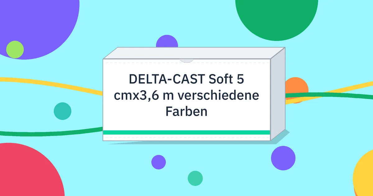 Symbolbild: Packung mit der Aufschrift DELTA-CAST Soft 5 cmx3,6 m verschiedene Farben (PZN 16023368) – Verfügbarkeit und Bezug in Apotheken in Frankfurt am Main
