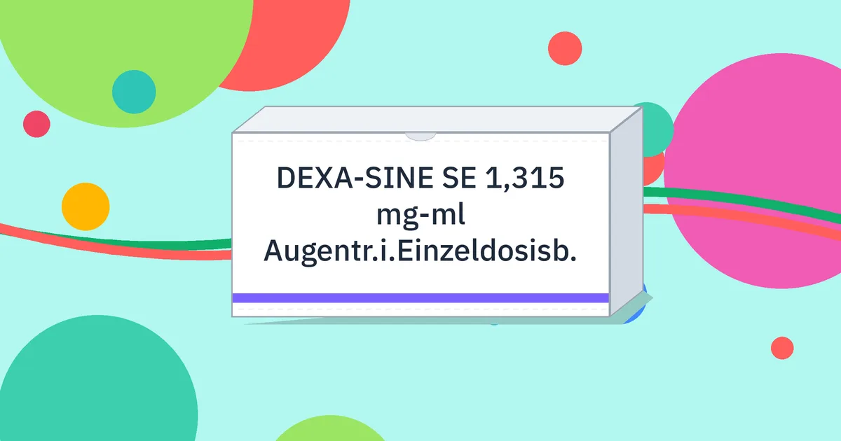 Symbolbild: Packung mit der Aufschrift DEXA-SINE SE 1,315 mg-ml Augentr.i.Einzeldosisb. (PZN 16681806) – Verfügbarkeit und Bezug in Apotheken in Frankfurt am Main