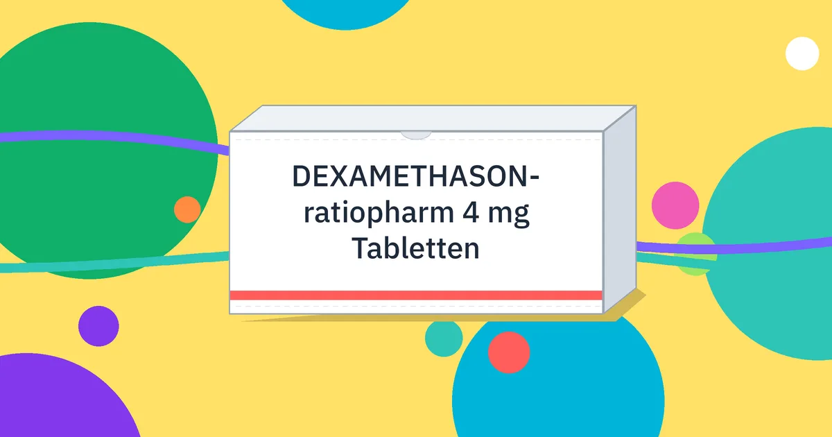 Symbolbild: Packung mit der Aufschrift DEXAMETHASON-ratiopharm 4 mg Tabletten (PZN 02214768) – Verfügbarkeit und Bezug in Apotheken in Frankfurt am Main