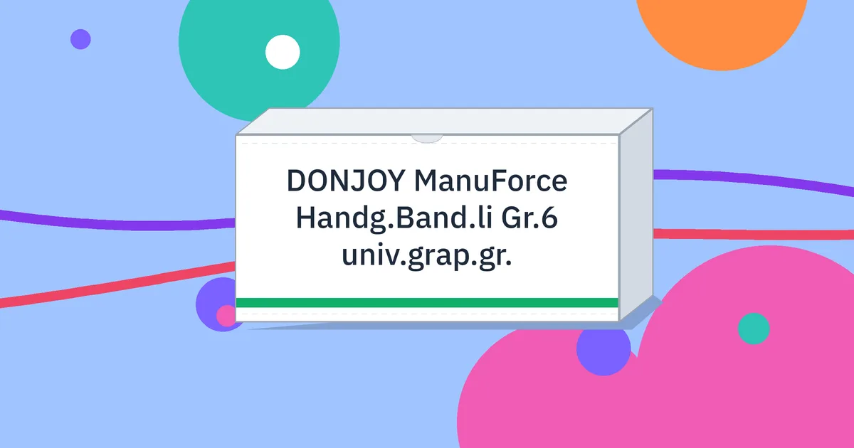 Symbolbild: Packung mit der Aufschrift DONJOY ManuForce Handg.Band.li Gr.6 univ.grap.gr. (PZN 18668365) – Verfügbarkeit und Bezug in Apotheken in Frankfurt am Main