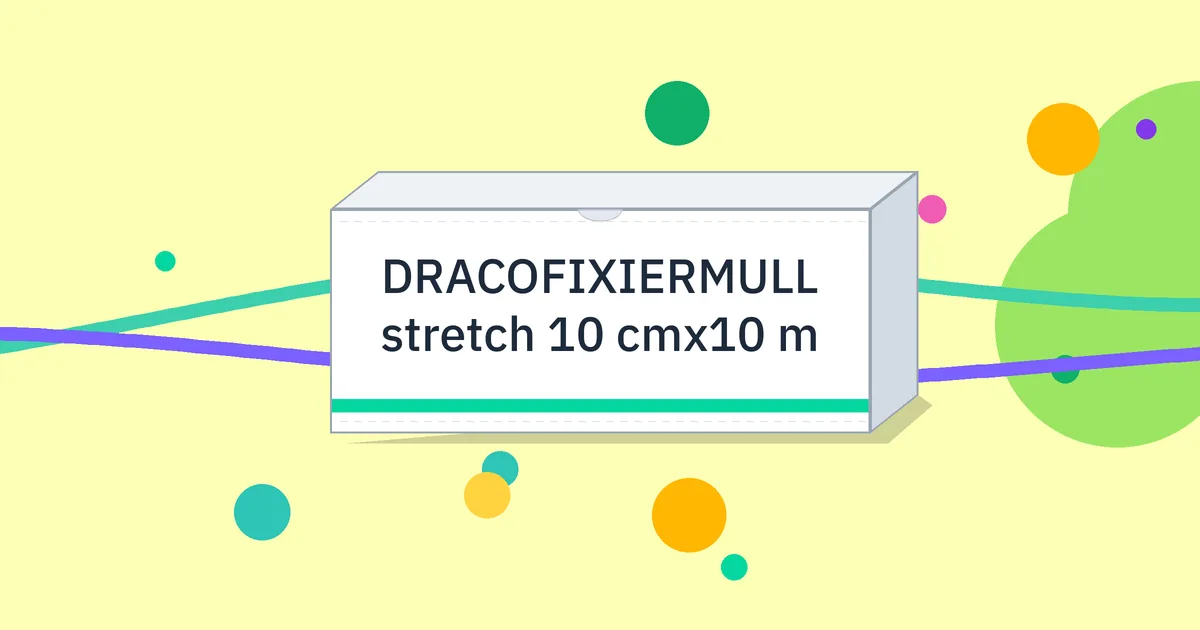 Symbolbild: Packung mit der Aufschrift DRACOFIXIERMULL stretch 10 cmx10 m (PZN 12548482) – Verfügbarkeit und Bezug in Apotheken in Frankfurt am Main