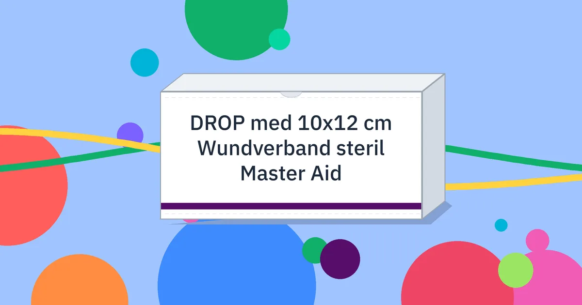 Symbolbild: Packung mit der Aufschrift DROP med 10x12 cm Wundverband steril Master Aid (PZN 20111813) – Verfügbarkeit und Bezug in Apotheken in Frankfurt am Main