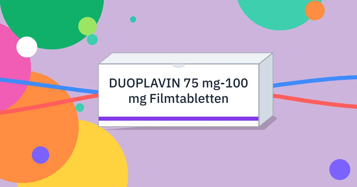 Symbolbild: Packung mit der Aufschrift DUOPLAVIN 75 mg-100 mg Filmtabletten (PZN 08805186) – Verfügbarkeit und Bezug in Apotheken in Frankfurt am Main