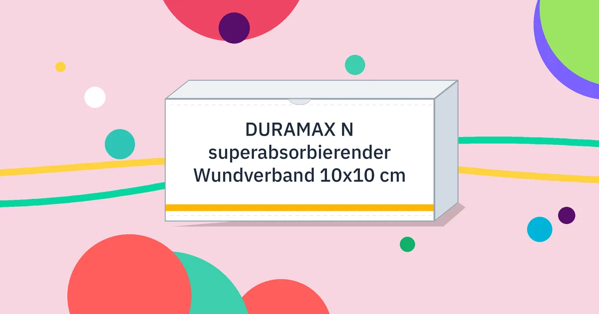 Symbolbild: Packung mit der Aufschrift DURAMAX N superabsorbierender Wundverband 10x10 cm (PZN 20327890) – Verfügbarkeit und Bezug in Apotheken in Frankfurt am Main