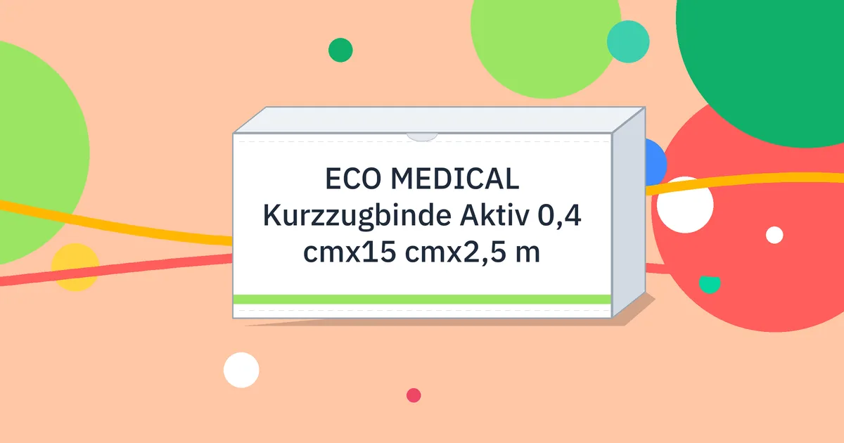 Symbolbild: Packung mit der Aufschrift ECO MEDICAL Kurzzugbinde Aktiv 0,4 cmx15 cmx2,5 m (PZN 11142335) – Verfügbarkeit und Bezug in Apotheken in Frankfurt am Main