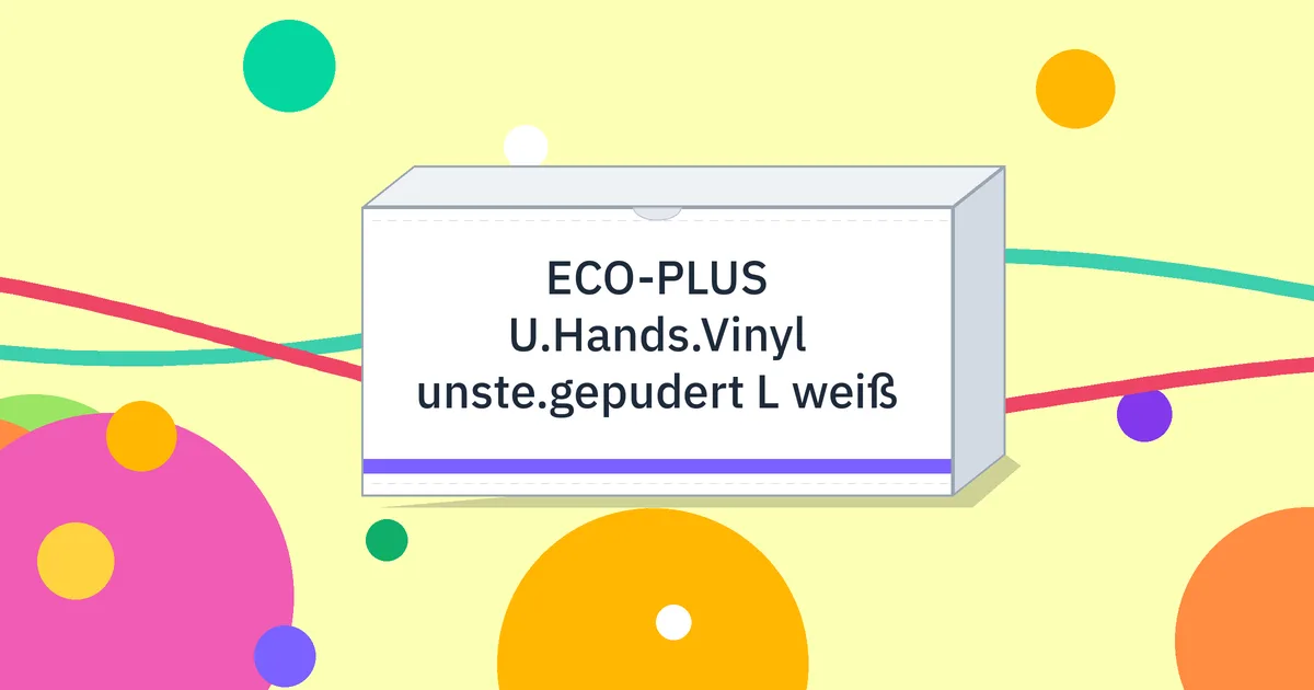 Symbolbild: Packung mit der Aufschrift ECO-PLUS U.Hands.Vinyl unste.gepudert L weiß (PZN 13511475) – Verfügbarkeit und Bezug in Apotheken in Frankfurt am Main
