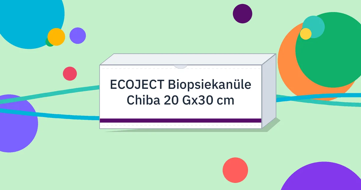 Symbolbild: Packung mit der Aufschrift ECOJECT Biopsiekanüle Chiba 20 Gx30 cm (PZN 06125228) – Verfügbarkeit und Bezug in Apotheken in Frankfurt am Main