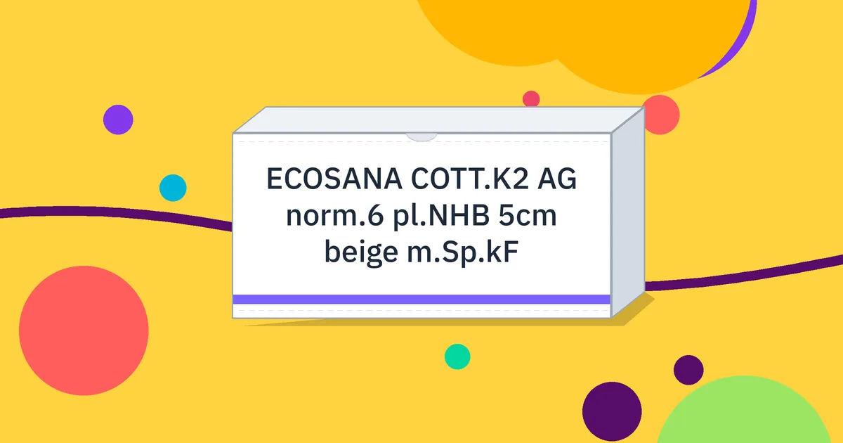 Symbolbild: Packung mit der Aufschrift ECOSANA COTT.K2 AG norm.6 pl.NHB 5cm beige m.Sp.kF (PZN 16950821) – Verfügbarkeit und Bezug in Apotheken in Frankfurt am Main