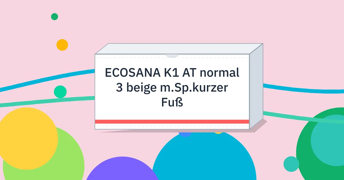 Symbolbild: Packung mit der Aufschrift ECOSANA K1 AT normal 3 beige m.Sp.kurzer Fuß (PZN 04731597) – Verfügbarkeit und Bezug in Apotheken in Frankfurt am Main