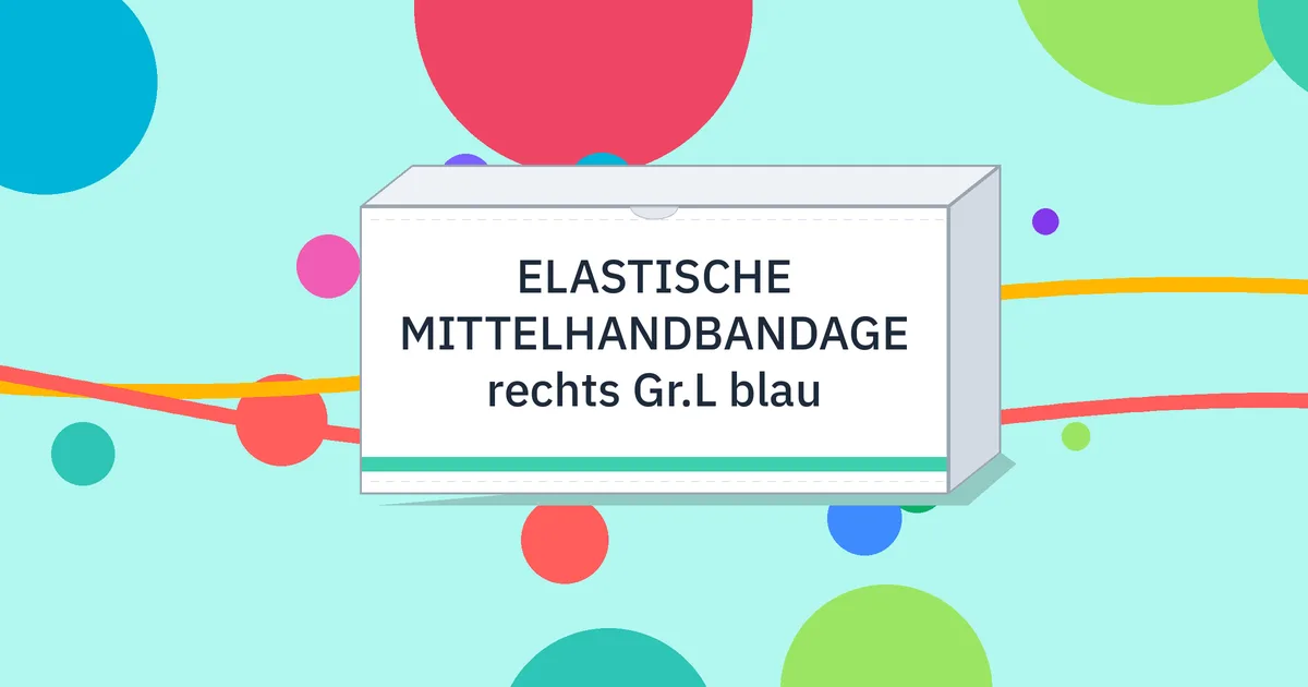 Symbolbild: Packung mit der Aufschrift ELASTISCHE MITTELHANDBANDAGE rechts Gr.L blau (PZN 03315632) – Verfügbarkeit und Bezug in Apotheken in Frankfurt am Main