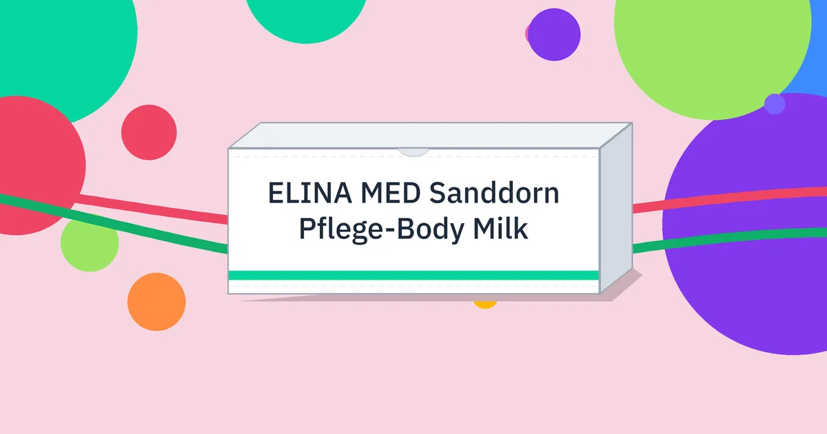 Symbolbild: Packung mit der Aufschrift ELINA MED Sanddorn Pflege-Body Milk (PZN 11291408) – Verfügbarkeit und Bezug in Apotheken in Frankfurt am Main