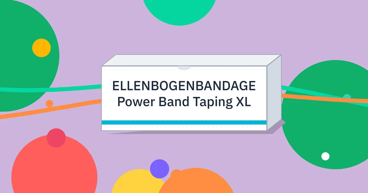 Symbolbild: Packung mit der Aufschrift ELLENBOGENBANDAGE Power Band Taping XL (PZN 15384012) – Verfügbarkeit und Bezug in Apotheken in Frankfurt am Main
