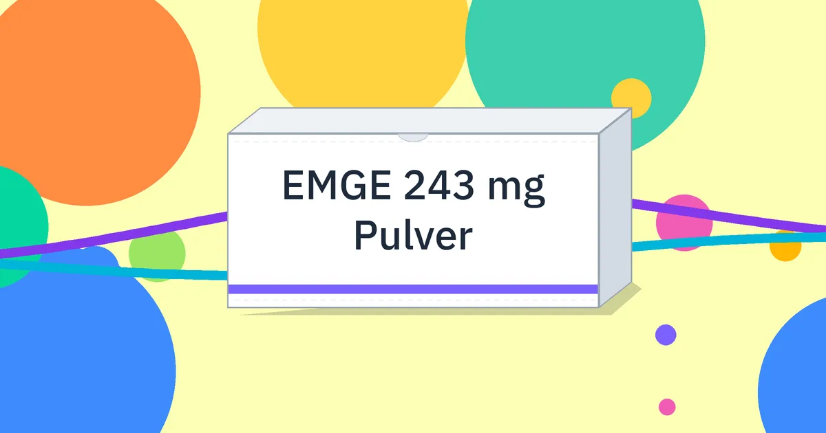 Symbolbild: Packung mit der Aufschrift EMGE 243 mg Pulver (PZN 03974820) – Verfügbarkeit und Bezug in Apotheken in Frankfurt am Main