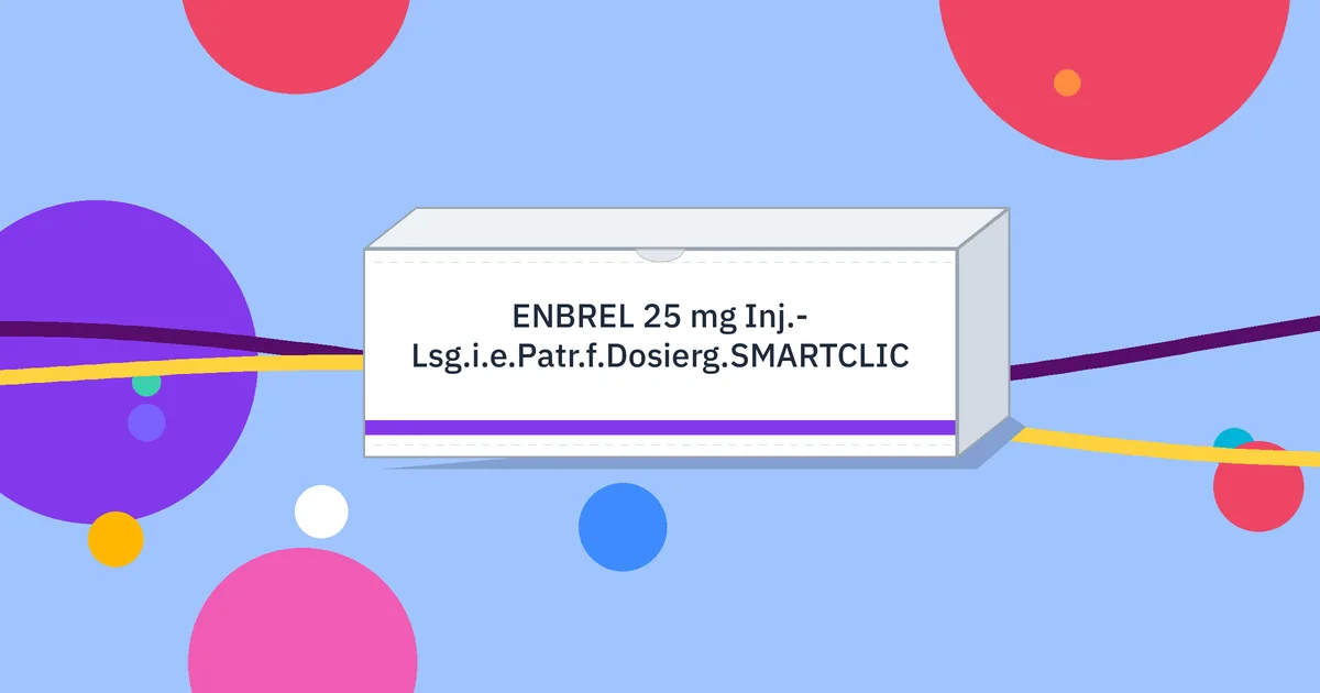Symbolbild: Packung mit der Aufschrift ENBREL 25 mg Inj.-Lsg.i.e.Patr.f.Dosierg.SMARTCLIC (PZN 17281463) – Verfügbarkeit und Bezug in Apotheken in Frankfurt am Main