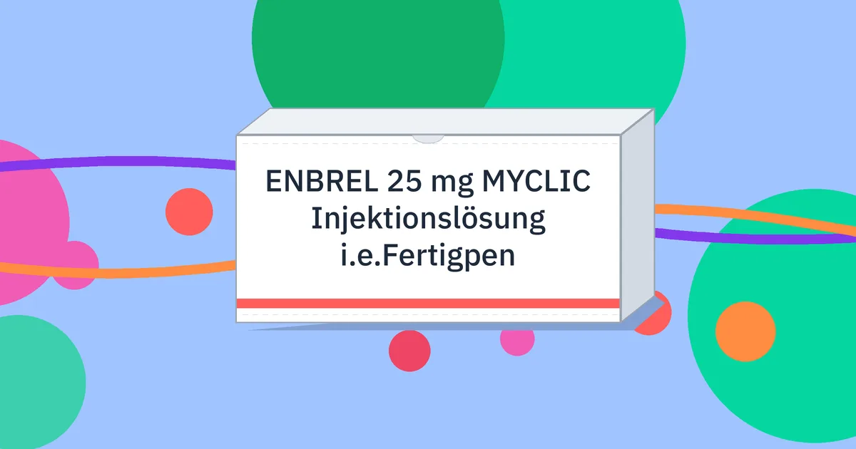 Symbolbild: Packung mit der Aufschrift ENBREL 25 mg MYCLIC Injektionslösung i.e.Fertigpen (PZN 12521721) – Verfügbarkeit und Bezug in Apotheken in Frankfurt am Main