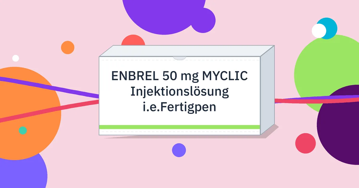 Symbolbild: Packung mit der Aufschrift ENBREL 50 mg MYCLIC Injektionslösung i.e.Fertigpen (PZN 06129350) – Verfügbarkeit und Bezug in Apotheken in Frankfurt am Main