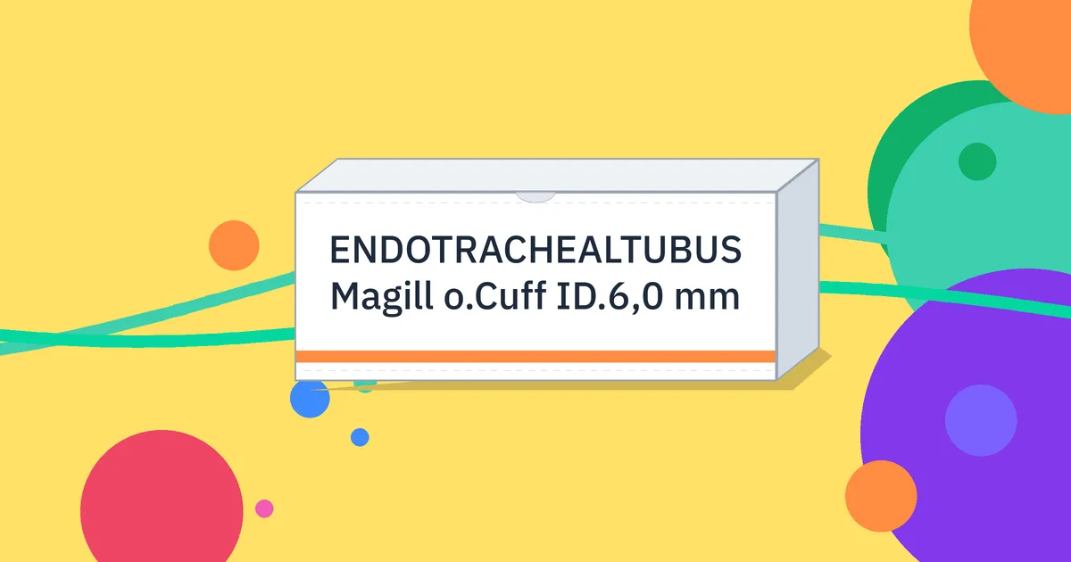 Symbolbild: Packung mit der Aufschrift ENDOTRACHEALTUBUS Magill o.Cuff ID.6,0 mm (PZN 07216737) – Verfügbarkeit und Bezug in Apotheken in Frankfurt am Main