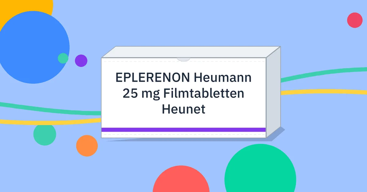 Symbolbild: Packung mit der Aufschrift EPLERENON Heumann 25 mg Filmtabletten Heunet (PZN 13877182) – Verfügbarkeit und Bezug in Apotheken in Frankfurt am Main
