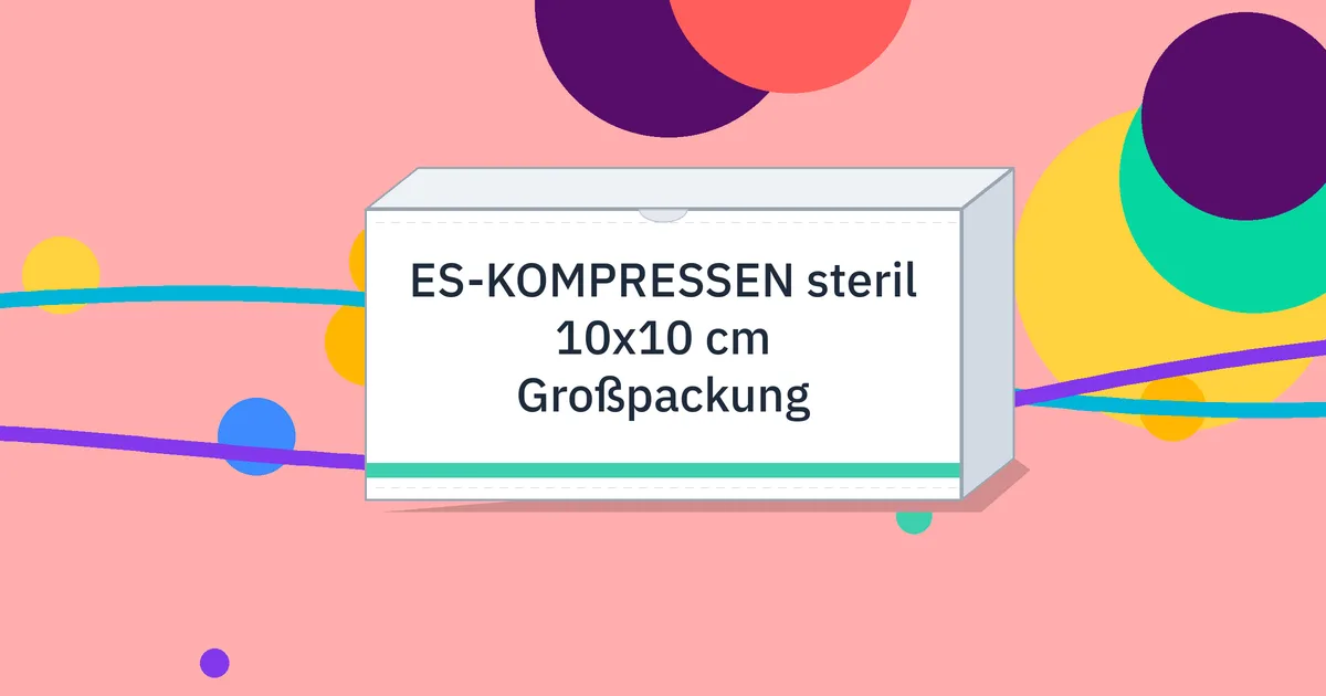 Symbolbild: Packung mit der Aufschrift ES-KOMPRESSEN steril 10x10 cm Großpackung (PZN 14289719) – Verfügbarkeit und Bezug in Apotheken in Frankfurt am Main