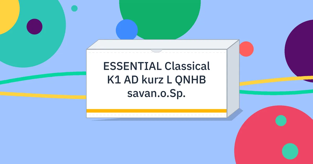 Symbolbild: Packung mit der Aufschrift ESSENTIAL Classical K1 AD kurz L QNHB savan.o.Sp. (PZN 18866562) – Verfügbarkeit und Bezug in Apotheken in Frankfurt am Main